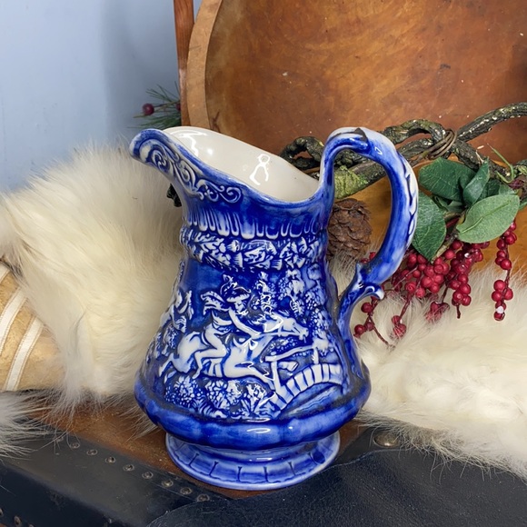 Vintage | Dining | Vintage Blue Ceramic Pitcher Hand Crafted Blue And ...
